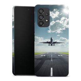 DeinDesign Galaxy A53 5G Handy Premium Case Smartphone Handyh&uuml;lle Schutzh&uuml;lle matt Urlaub Airplane Wanderlust Premium Case