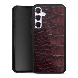 DeinDesign Galaxy A55 5G Handy Gallery Case Handyh&uuml;lle 9H Geh&auml;rtetes Glas R&uuml;ckseite H&uuml;lle Leather Crocodile Animal Print Gallery Case