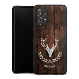 DeinDesign Galaxy A52s 5G Handy Silikon H&uuml;lle Case schwarz Handyh&uuml;lle Wood Wooden Look Deer