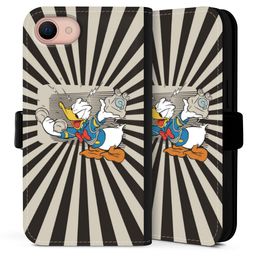 DeinDesign iPhone 16e Handy Klapph&uuml;lle Handyh&uuml;lle aus Kunst Leder schwarz Flip Case Official Licensed Product Donald Duck Disney Sideflip mit Lasche