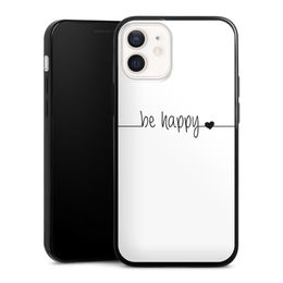 DeinDesign iPhone 12 mini Handy Slim Case extra d&uuml;nn Silikon Handyh&uuml;lle schwarz H&uuml;lle Statement Happiness Sayings Silikon Slim Case