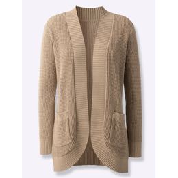 WITT Damen Strickjacke mit abgerundetem Saum vorne, beige, Gr&ouml;&szlig;e 38