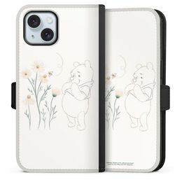 DeinDesign iPhone 15 Handy Klapph&uuml;lle Handyh&uuml;lle aus Kunst Leder schwarz Flip Case Disney Bee Winnie The Pooh Sideflip mit Lasche