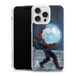 DeinDesign iPhone 15 Pro Max Handy Silikon H&uuml;lle Case wei&szlig; Handyh&uuml;lle Moon Marvel Deadpool Silikon Case