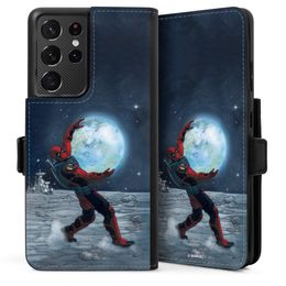 DeinDesign Galaxy S21 Ultra 5G Handy Klapph&uuml;lle Handyh&uuml;lle aus Kunst Leder schwarz Flip Case Moon Marvel Deadpool Sideflip mit Lasche
