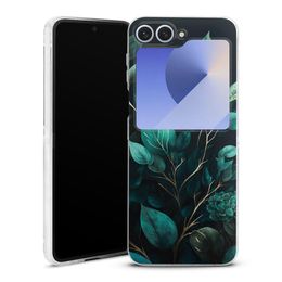 DeinDesign Galaxy Z Flip 6 Handy Hard Case Schutzh&uuml;lle transparent Smartphone Handy H&uuml;lle Leaves Eukalyptus Black Hard Case