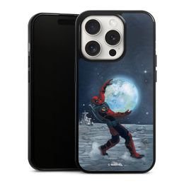 DeinDesign iPhone 15 Pro Handy Slim Case extra d&uuml;nn Silikon Handyh&uuml;lle schwarz H&uuml;lle Moon Marvel Deadpool Silikon Slim Case