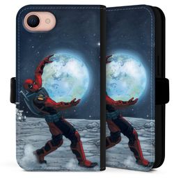 DeinDesign iPhone 16e Handy Klapph&uuml;lle Handyh&uuml;lle aus Kunst Leder schwarz Flip Case Moon Marvel Deadpool Sideflip mit Lasche