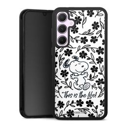 DeinDesign Galaxy A55 5G Handy Gallery Case Handyh&uuml;lle 9H Geh&auml;rtetes Glas R&uuml;ckseite H&uuml;lle Peanuts Flowers Snoopy Gallery Case