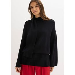 bonprix Oversize-Pullover aus softem Viskose-Mix, schwarz, Gr.36/38 (S), Oversize-Pullover mit breitem Rippbund und Schaldetail am Hals, aus Viskose