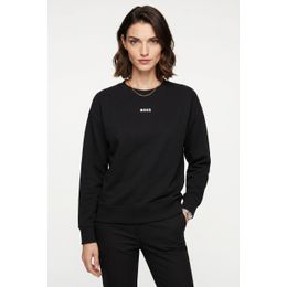 Sweatshirt BOSS Orange "Eteia Premium Damenmode", Damen, Gr. L, dunkelblau 408, Strick, Obermaterial: 100% Baumwolle, unifarben, oversize, Rundhals, B&uuml;ndchen, Sweatshirts Sweatshirt, oversized, Rundhals, mit BOSS Logo
