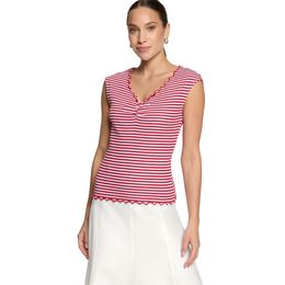 T-Shirt Zero "Damen mit Raffung", Damen, Gr. 34, rot, wei&szlig;, Rippware, Obermaterial: 95% Baumwolle (organic), 5% Elasthan, figurbetont h&uuml;ftlang, Shirts T-Shirt, Raffung