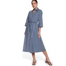 Hemdblusenkleid Zero "Damen mit 3/4 Arm", Damen, Gr. 34, Normalgr&ouml;&szlig;en, dunkelblau, wei&szlig;, Obermaterial: 98% Baumwolle, 2% Elasthan, A-Linie lang, Kleider, Bindeg&uuml;rtel