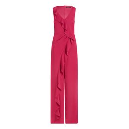 Overall Vera Mont "Damen mit Volant", Damen, Gr. 36, Normalgr&ouml;&szlig;en, schwarz raspberry, Cr&ecirc;pe, Obermaterial: 95% Polyester, 5% Elasthan; Futter: 100% Polyester, figurbetont, V-Ausschnitt, Overalls Overall