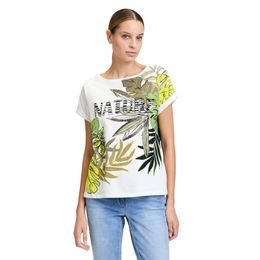 Kurzarmshirt Betty Barclay "Damen mit &Auml;rmelaufschlag", Damen, Gr. 36, gr&uuml;n (wei&szlig;, gr&uuml;n), Jersey, Obermaterial: 100% Baumwolle, loose fit normal, U-Boot-Ausschnitt, Shirts, Glitzersteine
