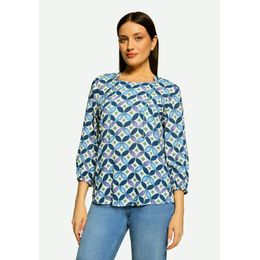 Shirtbluse Cartoon "Damen mit Schn&uuml;rung", Damen, Gr. 34, blau, gr&uuml;n, Obermaterial: 100% Viskose, figurumspielend normal, Rundhals, Blusen