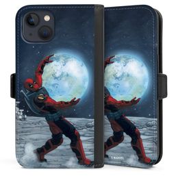 DeinDesign iPhone 13 Handy Klapph&uuml;lle Handyh&uuml;lle aus Kunst Leder schwarz Flip Case Moon Marvel Deadpool Sideflip mit Lasche