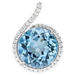 Kettenanh&auml;nger Jobo "Anh&auml;nger 19,1 mm mit Blautopas und 37 Diamanten", wei&szlig;gold 585, blau, Schmuckanh&auml;nger, Damen, VS = sehr kleine Einschl&uuml;sse, Diamanten Wei&szlig;gold 585, Diamanten, Wei&szlig;gold 585, Kettenanh&auml;nger, 14 Karat 585 Wei&szlig;gold