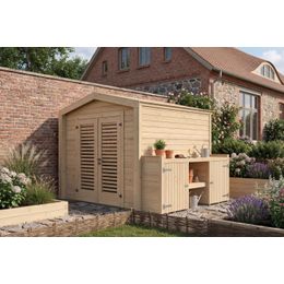 Gartenhaus Weka "Killarney", naturbelassen, ohne Fu&szlig;boden, ohne Dacheindeckung, Massivholz, Gartenh&auml;user, Gartenhaus, Doppelt&uuml;r mit Lamellen, inkl. Pflanztisch