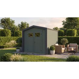 Gartenhaus Weka "Killarney", gr&uuml;ngrau, anthrazit, ohne Fu&szlig;boden, ohne Dacheindeckung, Massivholz, Gartenh&auml;user, Gartenhaus, Doppelt&uuml;r, 1/4 verglast