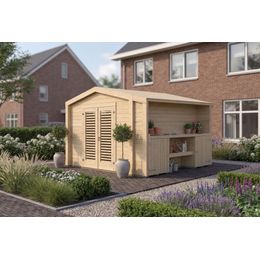 Gartenhaus Weka "Killarney", naturbelassen, ohne Fu&szlig;boden, ohne Dacheindeckung, Massivholz, Gartenh&auml;user, Gartenhaus, Doppelt&uuml;r mit Lamellen, inkl. Pflanztisch
