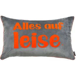 Dekokissen done. "Vibe", anthrazit, orange, schriftzug, B:40cm L:60cm, Polyester, Dekokissen_Sitzkissen_Kissenh&uuml;llen, Weicher Samtstoff