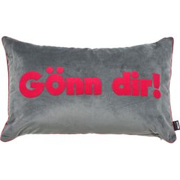Dekokissen done. "Vibe", anthrazit, pink, schriftzug, B:40cm L:60cm, Polyester, Dekokissen_Sitzkissen_Kissenh&uuml;llen, Weicher Samtstoff