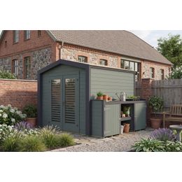 Gartenhaus Weka "Killarney", gr&uuml;ngrau, anthrazit, ohne Fu&szlig;boden, ohne Dacheindeckung, Massivholz, Gartenh&auml;user, Gartenhaus, Doppelt&uuml;r mit Lamellen, inkl. Pflanztisch