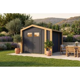 Gartenhaus Weka "Killarney", anthrazit, eiche hell, ohne Fu&szlig;boden, ohne Dacheindeckung, Massivholz, Gartenh&auml;user, Gartenhaus, Doppelt&uuml;r, 1/4 verglast