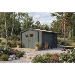 Gartenhaus Weka "Killarney", gr&uuml;ngrau, anthrazit, ohne Fu&szlig;boden, ohne Dacheindeckung, Massivholz, Gartenh&auml;user, Gartenhaus, Doppelt&uuml;r, 1/4 verglast