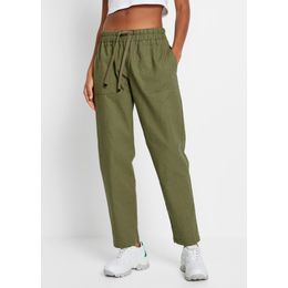 bonprix Schlupfhose aus luftigem Leinen-Mix, gr&uuml;n, Gr.50, Bequeme Hose mit Gummibund und aufgesetzten Taschen, 55% Leinen (verifiziert)