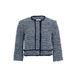 BETTY & CO Jackenblazer BETTY & CO "Damen mit aufgesetzten Taschen", Damen, Gr. 46, blau (dunkelblau melange), Obermaterial: 76% Polyester, 12% Polyacryl, 5% Polyamid, 4% Viskose, 1% Baumwolle, 1% Polyester, 1% Wolle; Futter: 100% Polyester, tailliert kurz, Rundhals, Blazer, Material