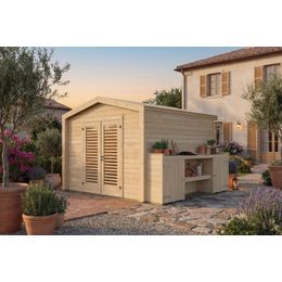 Gartenhaus Weka "Killarney", naturbelassen, ohne Fu&szlig;boden, ohne Dacheindeckung, Massivholz, Gartenh&auml;user, Gartenhaus, Doppelt&uuml;r mit Lamellen, inkl. Pflanztisch