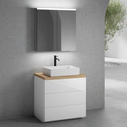 neoro n50 Unterschrank B: 80 cm mit 3 Ausz&uuml;gen, Waschtisch B: 58 cm wei&szlig; matt, mit Spiegelschrank,, BN0065WM+BN0452WH+BN0402W1+BN0473MI,