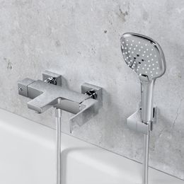 Fortis Wannenset mit Armatur, Push-Handbrause mit 3 Strahlarten, Brausehalter, Brauseschlauch, 8411100PC+5318501PC+53162125PC+15507PC,