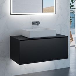 neoro n60 Unterschrank B: 100 cm mit 1 Auszug, Waschtisch wei&szlig; matt,, BN0065WM+BN0756BM,
