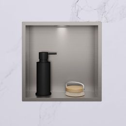 Viverso x wall Edelstahl-Wandnische B: 300 H: 300 mm, mit Slim-Rahmen und LED-Beleuchtung, VU9900BS,