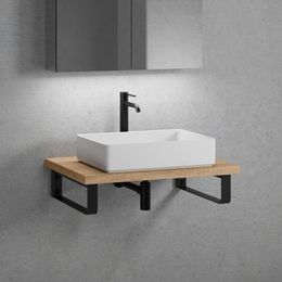 neoro n50 Massivholz-Konsolenplatte B: 80 cm eiche mit Waschtisch B: 58 cm wei&szlig; matt,, BN0065WM+BN0402W1+2#BN000005,