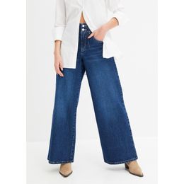 bonprix Wide Leg Jeans High Waist, blau, Gr.48, Weite Jeans mit hohem Bund, 99% Baumwolle