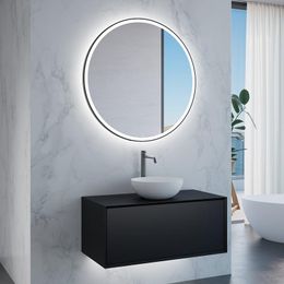 neoro n60 Unterschrank B: 100 cm mit 1 Auszug, Waschtisch &Oslash; 40 cm wei&szlig; matt, mit Lichtspiegel, BN0064WM+BN0756BM+BN0023MI,