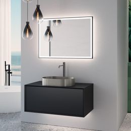 neoro n60 Unterschrank B: 100 cm mit 1 Auszug, Waschtisch edelstahl geb&uuml;rstet, mit Lichtspiegel, BN0737BS+BN0756BM+BN0016MI,