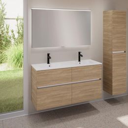 evineo ineo5 evo Unterschrank B: 120 cm mit 4 Ausz&uuml;gen, Slim-Doppelwaschtisch wei&szlig;, mit ineo Lichtspiegel,, BE0837WH+BE0960OA+BEA012MI,