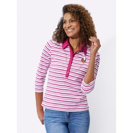 WITT Damen Poloshirt mit Logo-Patch, fuchsia-wei&szlig;-geringelt, Gr&ouml;&szlig;e 38
