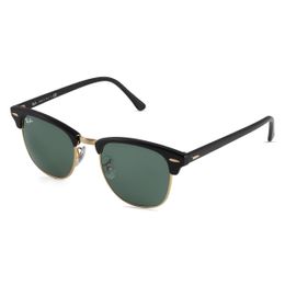 Ray-Ban RB 3016 CLUBMASTER | Unisex-Sonnenbrille | Fassung: Vollrand, Quadratisch, Acetat, Schwarz Gold | Glasfarbe: Gr&uuml;n