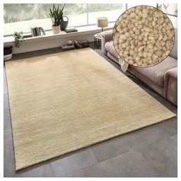 Wollteppich Theko "Gabbeh Uni, Handgefertigt, meliert, auch als L&auml;ufer erh&auml;ltlich, Wolle" Gr. 3, beige, B:120cm H:14mm L:180cm, Wolle, Teppiche, Schlafzimmer, Wohnzimmer, Esszimmer, auch als L&auml;ufer oder rund