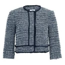 BETTY & CO Jackenblazer BETTY & CO "Damen mit aufgesetzten Taschen", Damen, Gr. 36, blau (dunkelblau melange), Obermaterial: 76% Polyester, 12% Polyacryl, 5% Polyamid, 4% Viskose, 1% Baumwolle, 1% Polyester, 1% Wolle. Futter: 100% Polyester, tailliert kurz, Rundhals, Blazer, Material