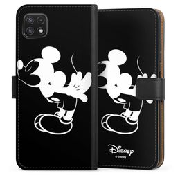 DeinDesign Galaxy A22 5G Handy Klapph&uuml;lle Handyh&uuml;lle aus Kunst Leder schwarz Flip Case Disney Mickey Mouse Official Licensed Product Sideflip mit langer Lasche