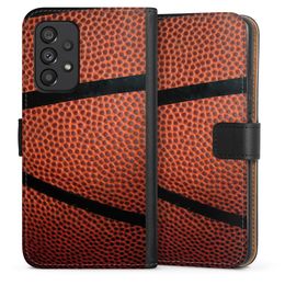 DeinDesign Galaxy A53 5G Handy Klapph&uuml;lle Handyh&uuml;lle aus Kunst Leder schwarz Flip Case Ball Sports Basketball Sideflip mit langer Lasche