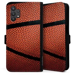 DeinDesign Galaxy A32 5G Handy Klapph&uuml;lle Handyh&uuml;lle aus Kunst Leder schwarz Flip Case Sports Ball Basketball Sideflip mit langer Lasche
