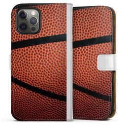 DeinDesign iPhone 12 Pro Max Handy Klapph&uuml;lle Handyh&uuml;lle aus Kunst Leder wei&szlig; Flip Case Ball Sports Basketball Sideflip mit Lasche